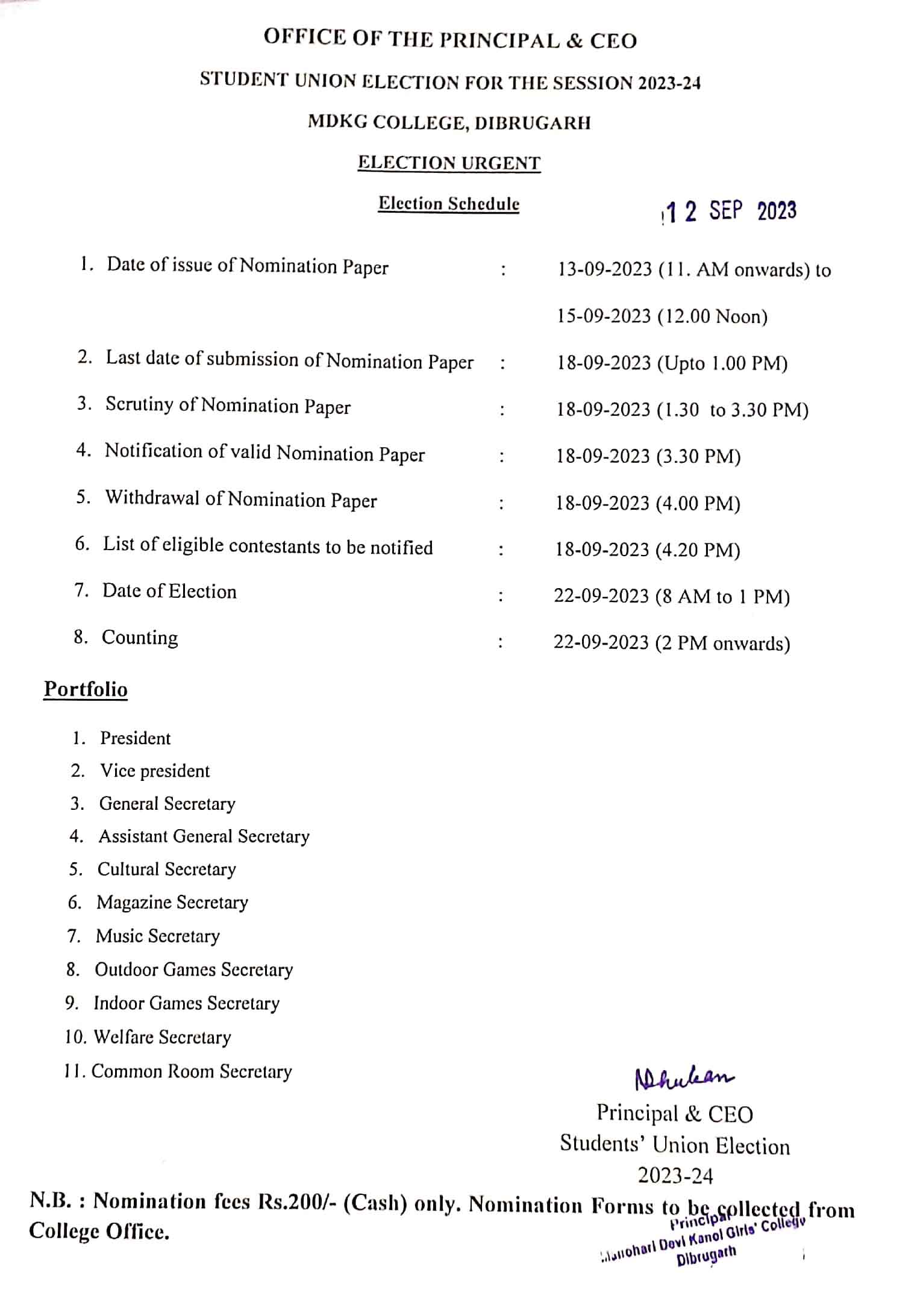 Student Union Election Notice 2023-24 - MDKG